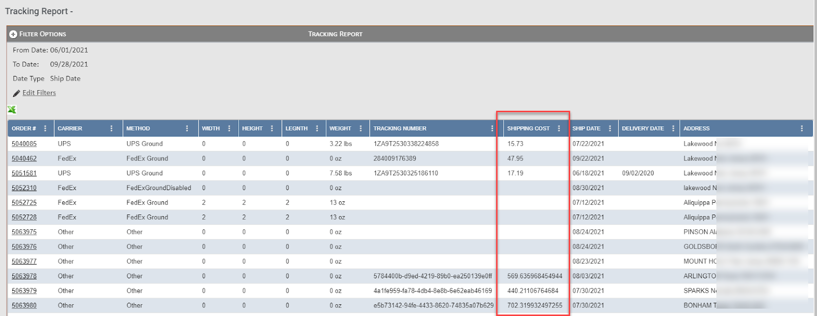 Tracking Report – Sellercloud LMS