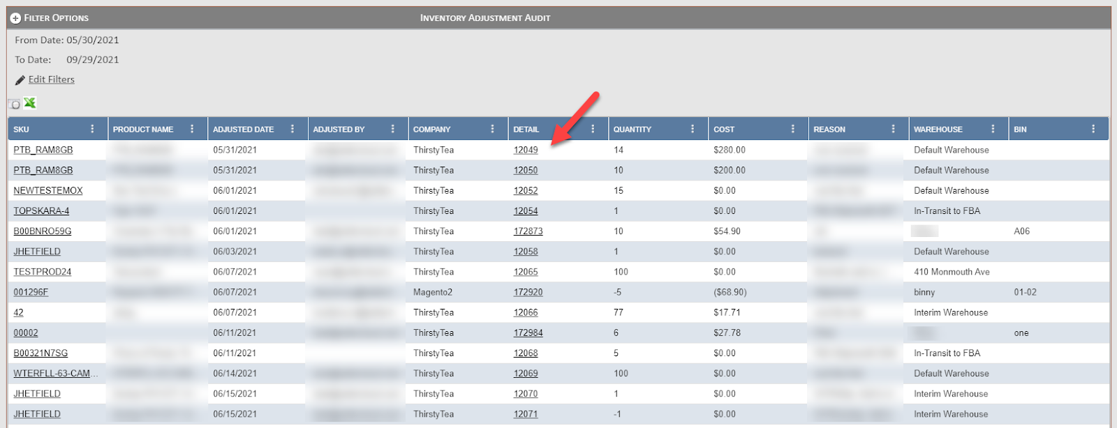 Inventory Adjustment Audit Report – Sellercloud LMS