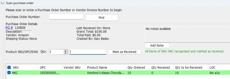 Receive a PO in Receivebridge – Sellercloud LMS